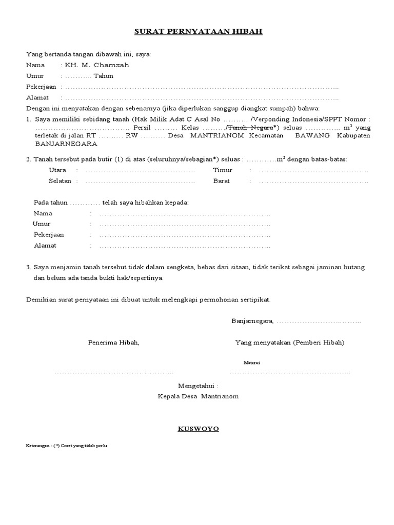 Blangko Surat Pernyataan Tanah | PDF