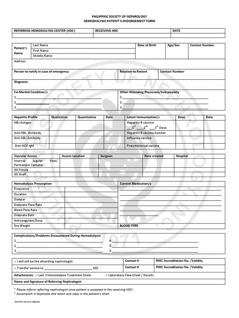 Hemodialysis Patient Endorsement Form | PDF | Hemodialysis | Public Health