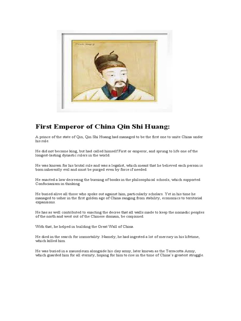 First Emperor of China Qin Shi Huang | PDF