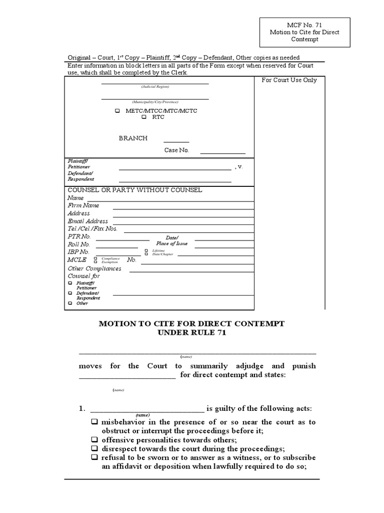 Motion for Direct Contempt Citation | PDF | Contempt Of Court ...