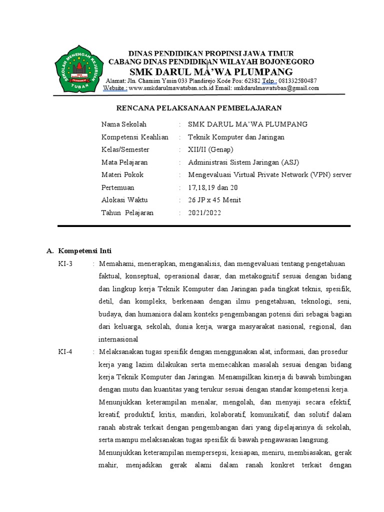 C3 3 RPP PRODUKTIF B Administrasi Sistem Jaringan 3.14 & 4.14 | PDF