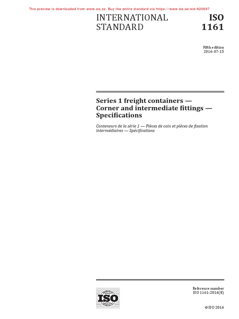 International Standard: Series 1 Freight Containers - Corner and ...