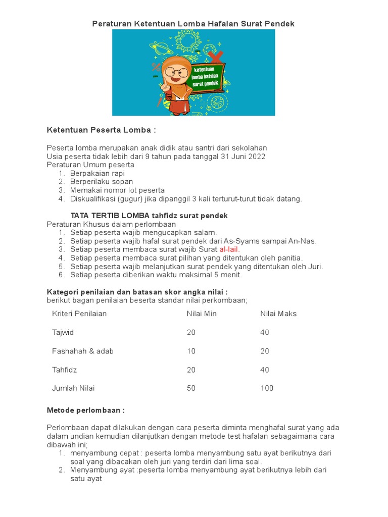 Peraturan Ketentuan Lomba Hafalan Surat Pendek | PDF