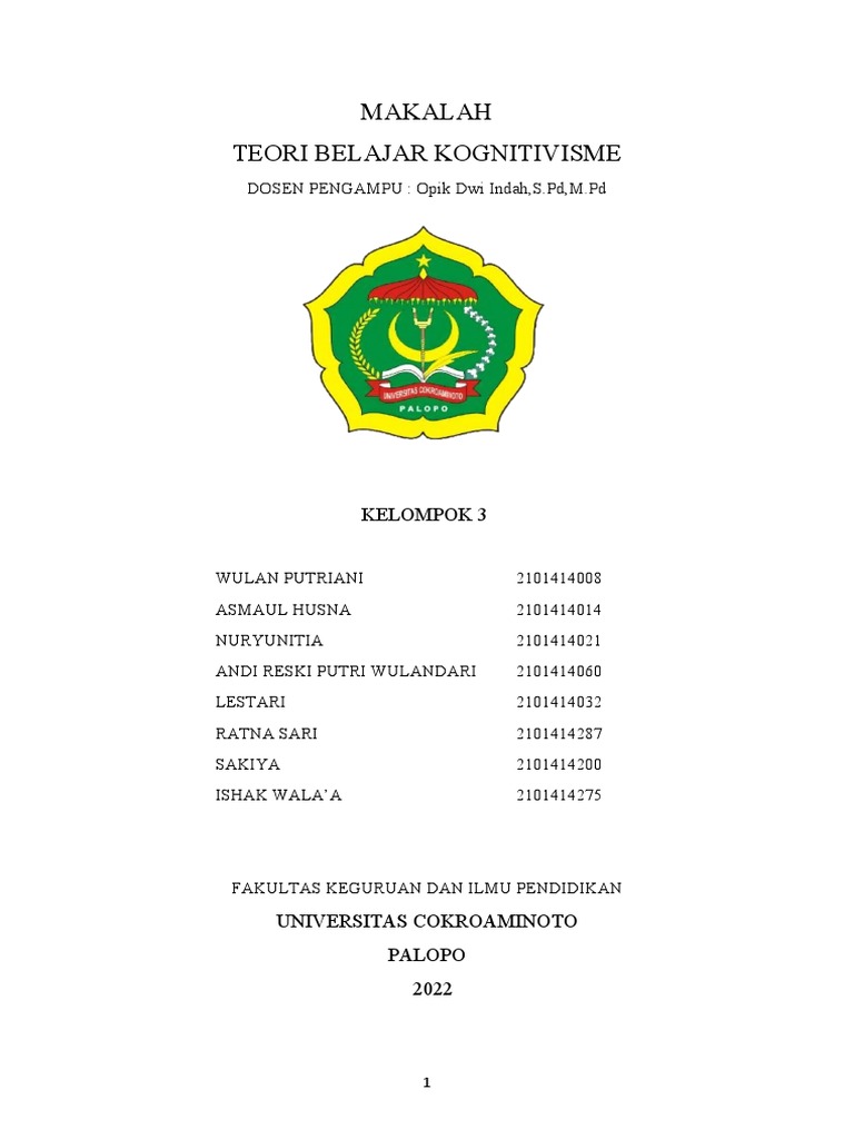 Penerapan Teori Kognitivisme dalam Pembelajaran | PDF