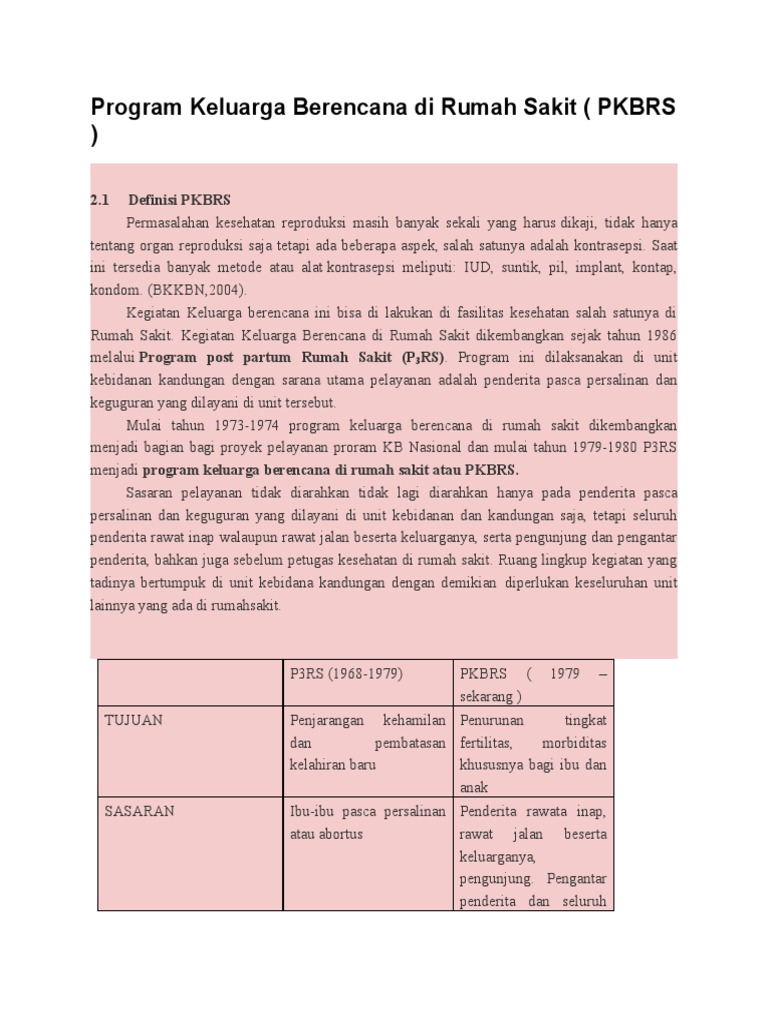 Program Keluarga Berencana Di Rumah Sakit | PDF