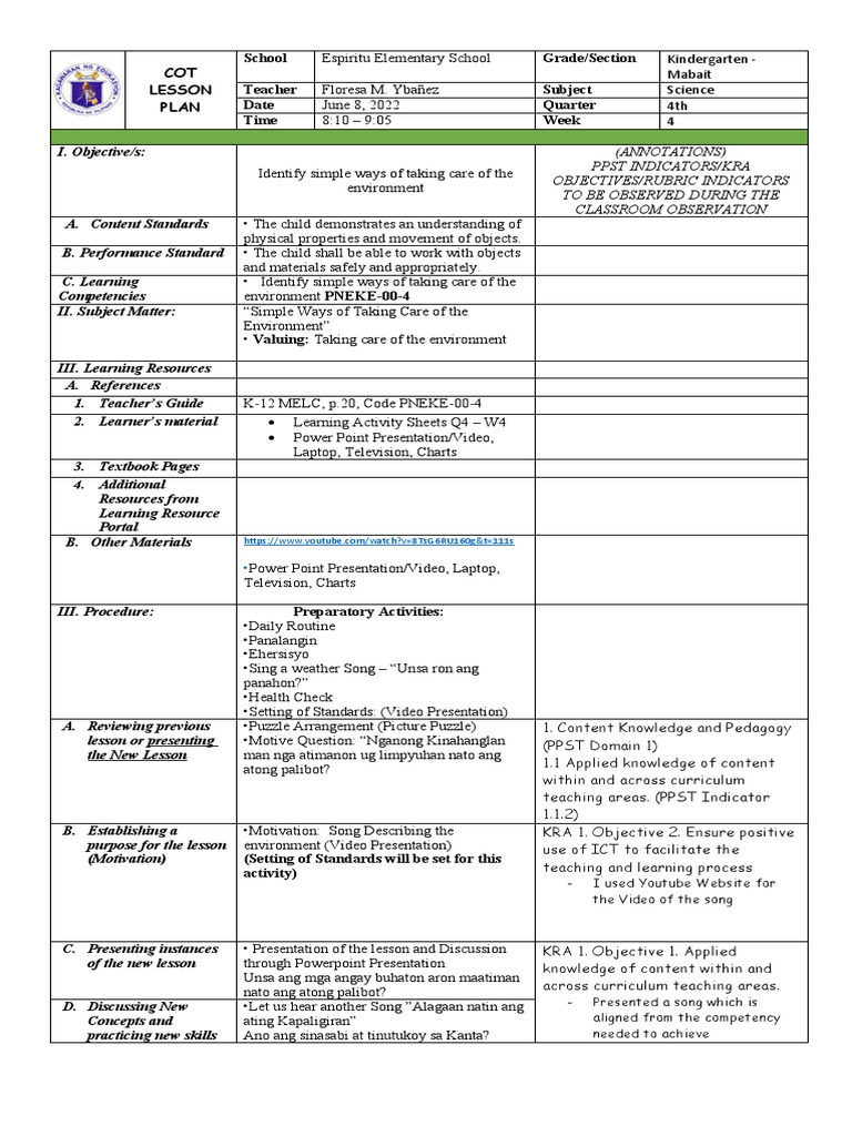 COT Lesson Plan | PDF | Learning | Teachers