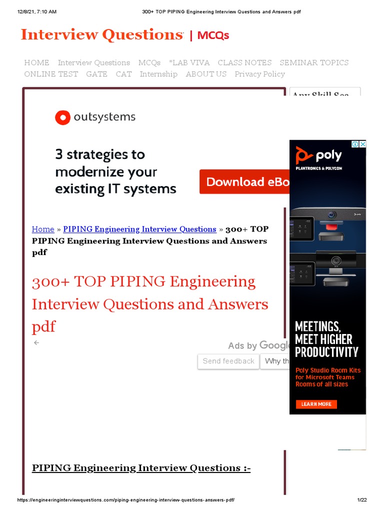 300+ TOP PIPING Engineering Interview Questions and Answers PDF | PDF ...