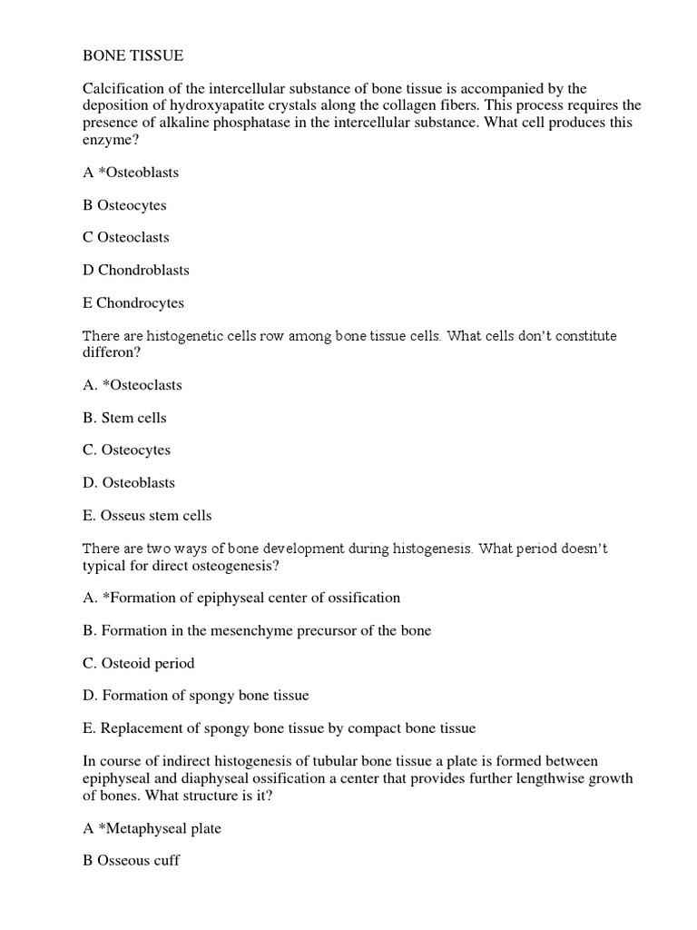 Mcq. of Bone Tissue | PDF | Bone | Osteoblast