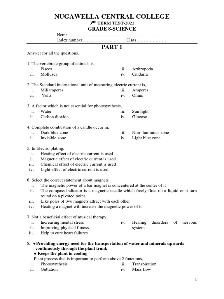 Grade 8 3rd Term Test Paper Backup | PDF | Iron | Earth
