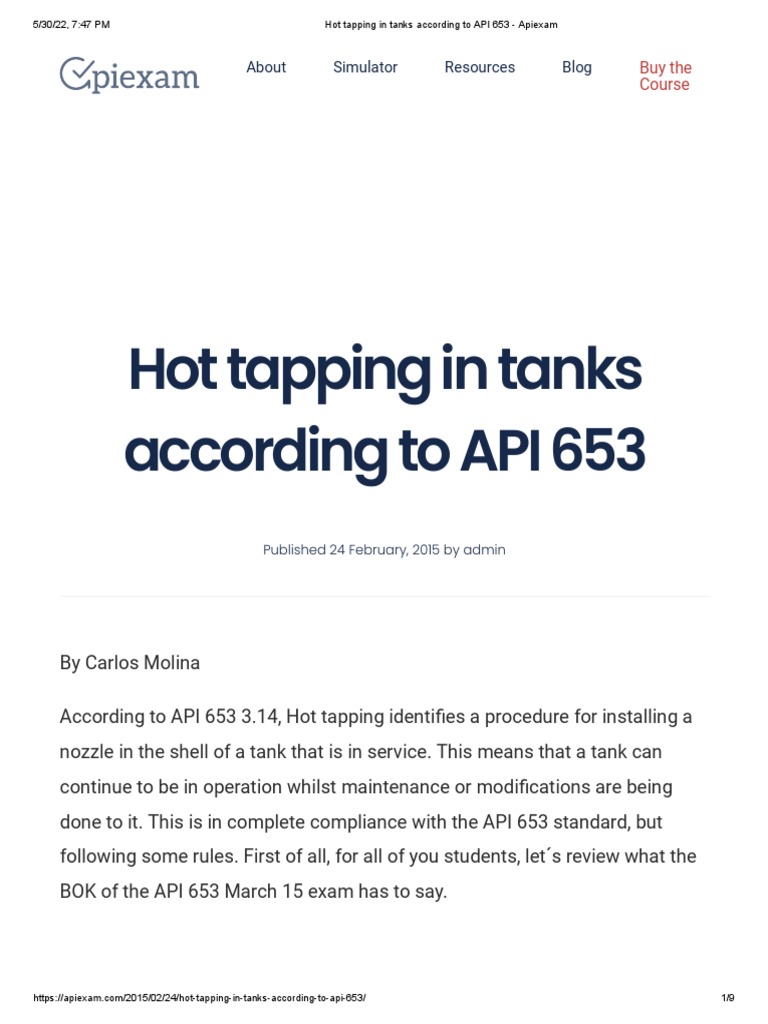 Hot Tapping in Tanks per API 653 | PDF | Welding | Construction