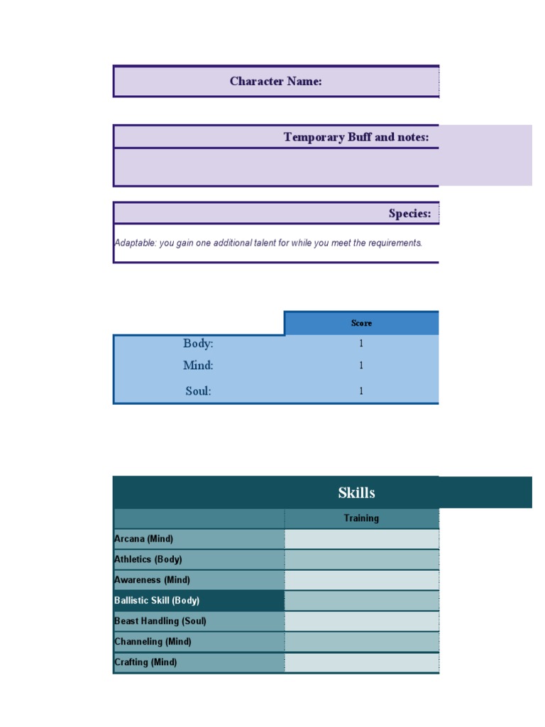 Soulbound Character Sheet Template | PDF