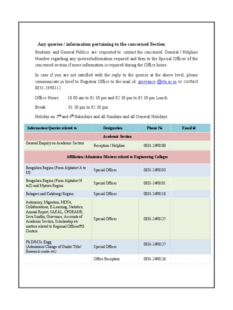 VTU Contact Details | PDF | Technology & Engineering