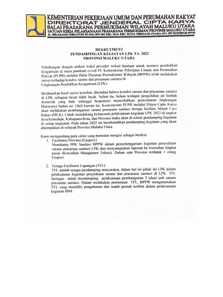 Pengumuman Sanitasi LPK | PDF