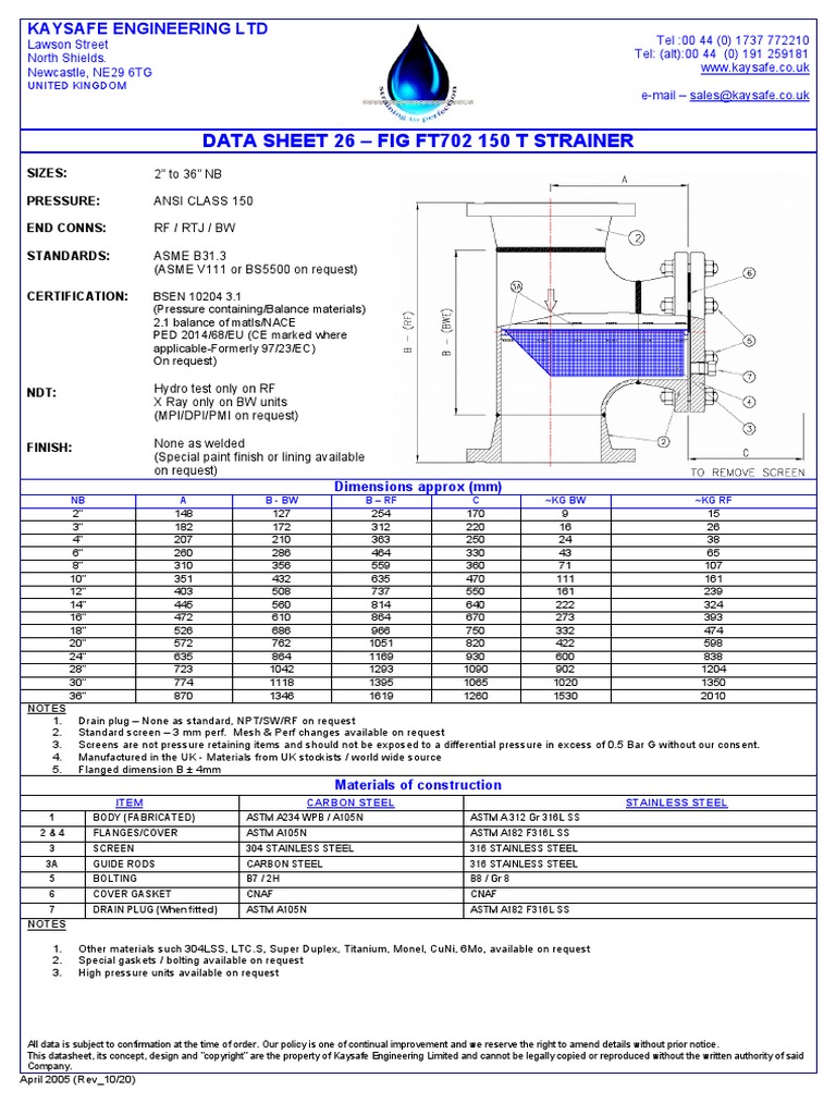 Data Sheet 26 - Fig FT702 150 T Strainer | PDF | Mechanical Engineering ...