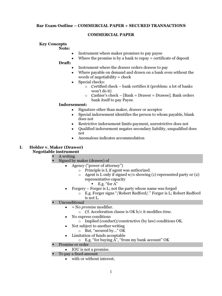 Commercial Paper Secured Transactions Pdf Security Interest