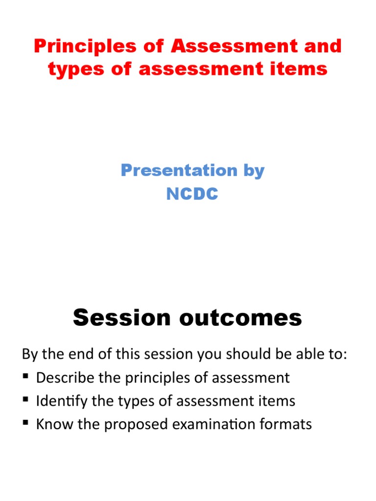 Principles And Types Of Assessment Items Pdf Educational Assessment