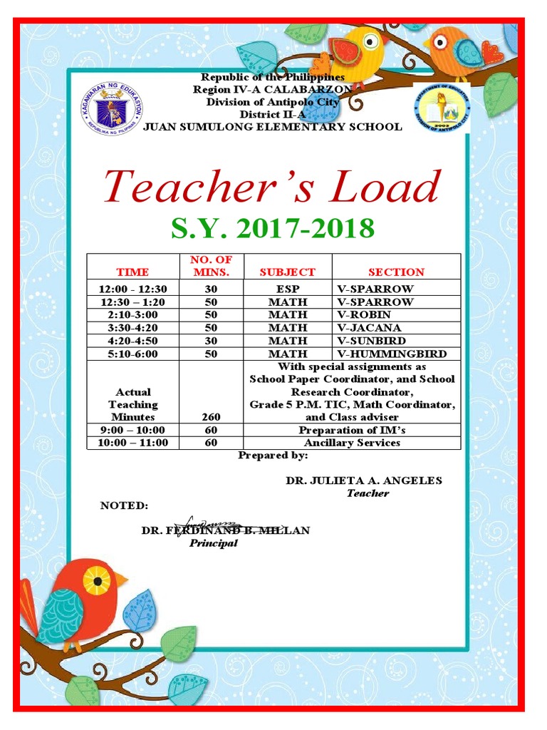 Teacher's Load S.Y. 2017-2018 Report | PDF