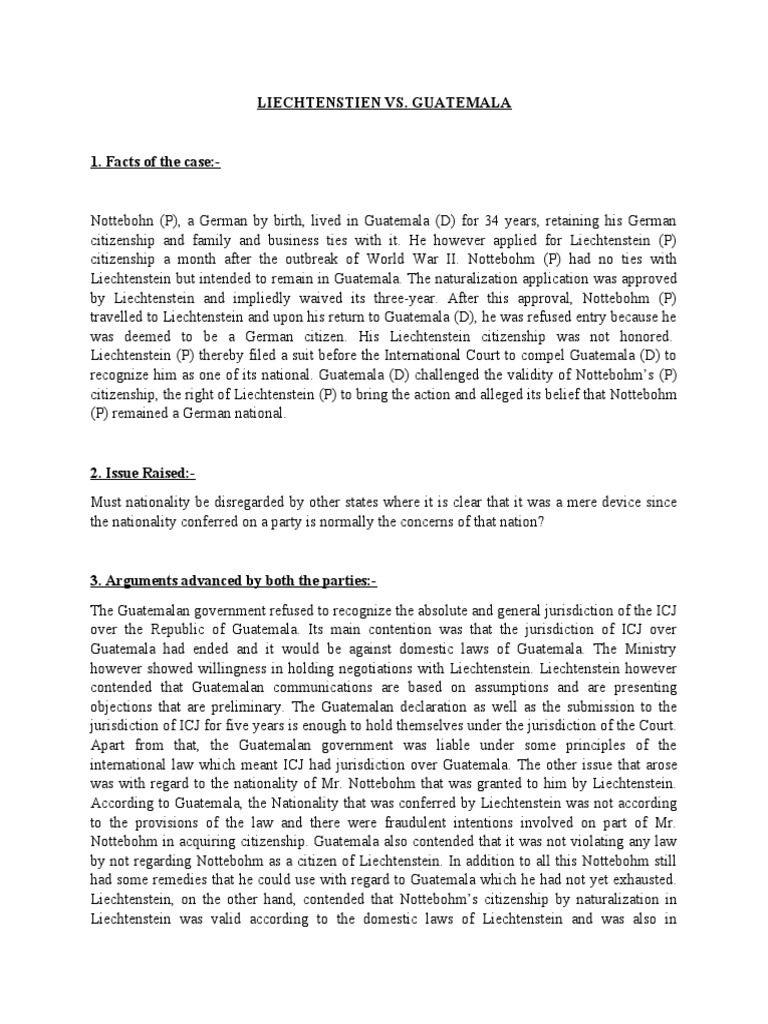 The Nottebohm Principle: Guatemala vs Liechtenstein | PDF | Public Law ...