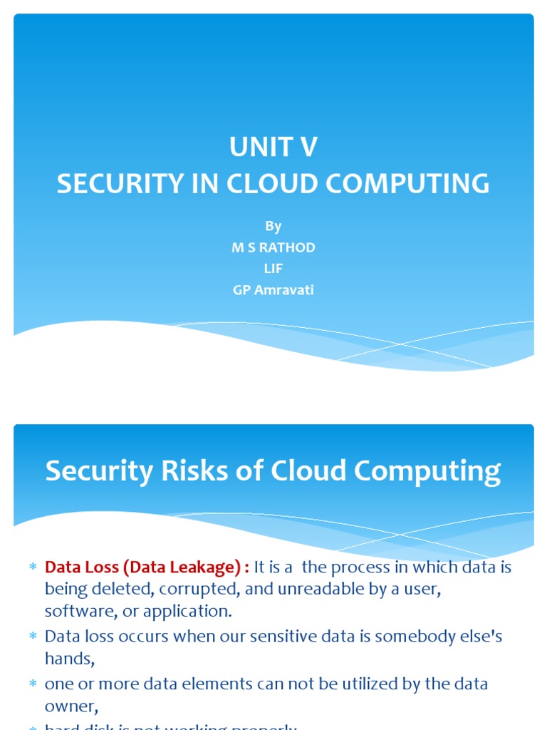 Unit V Security in Cloud Computing | PDF | Cloud Computing | Denial Of Service Attack