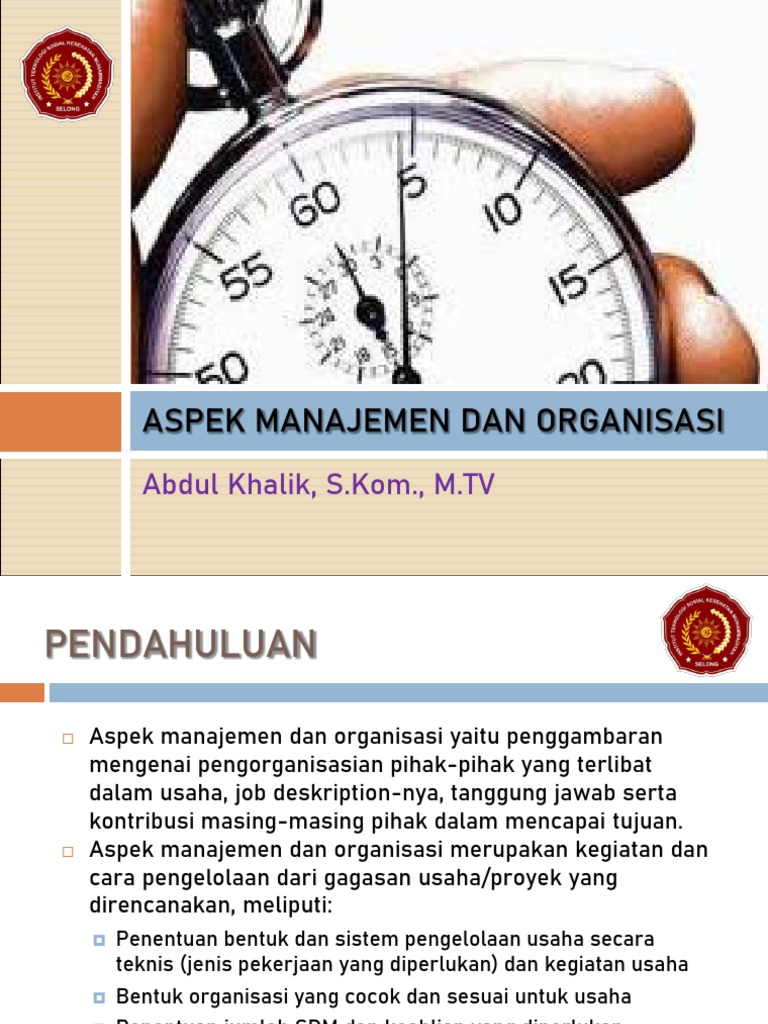 Aspek Manajemen Dan Organisasi Pdf Bisnis Pengembangan Diri