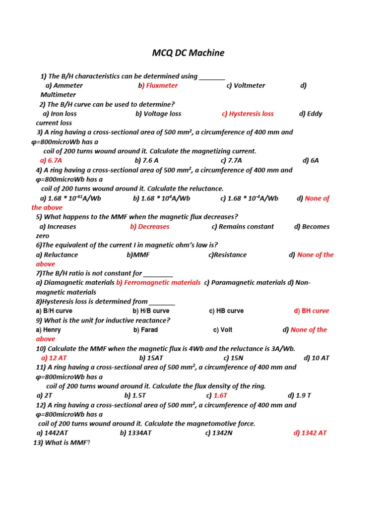 MCQ DC Machine | PDF | Electric Motor | Transformer