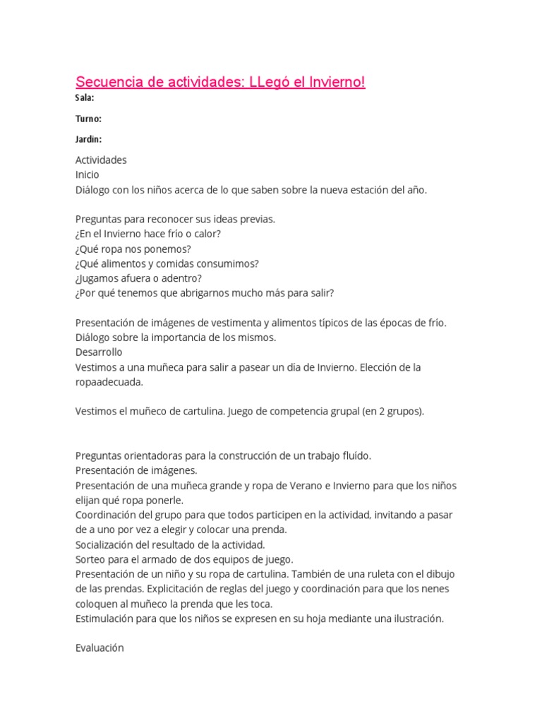 Actividades Educativas sobre el Invierno | PDF | Juegos y actividades ...