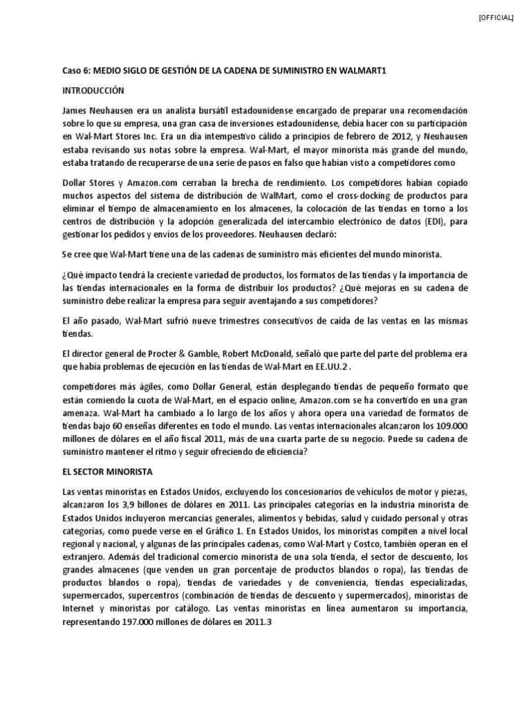 Caso 6 MEDIO SIGLO DE GESTIÓN DE LA CADENA DE SUMINISTRO EN WALMART1 ...