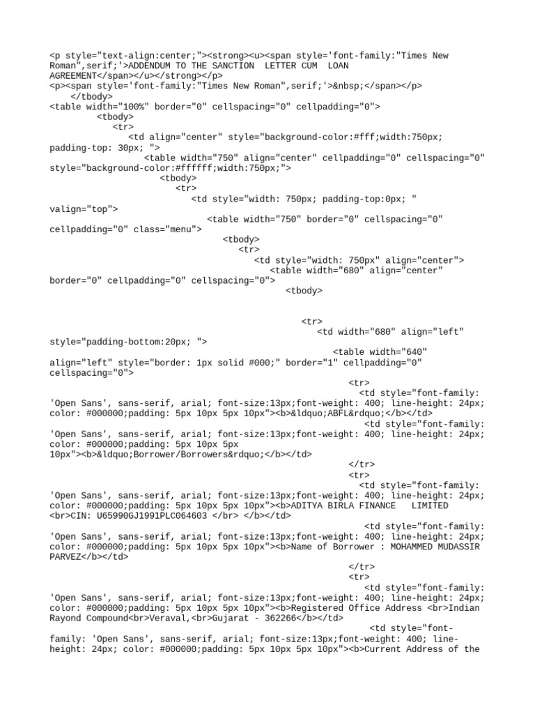 Paytm Postpaid Addendum Sanction Cum LoanAgreement Letter | PDF