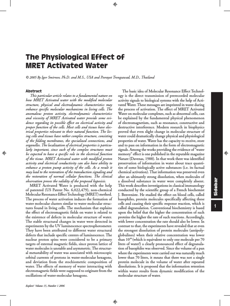 A068 - Physiological Effect of Mret Activated Water-1 | PDF | Nuclear ...