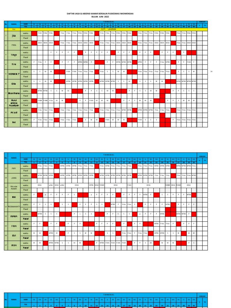 Absen Jaga Bidan (Autosaved) - 1 | PDF