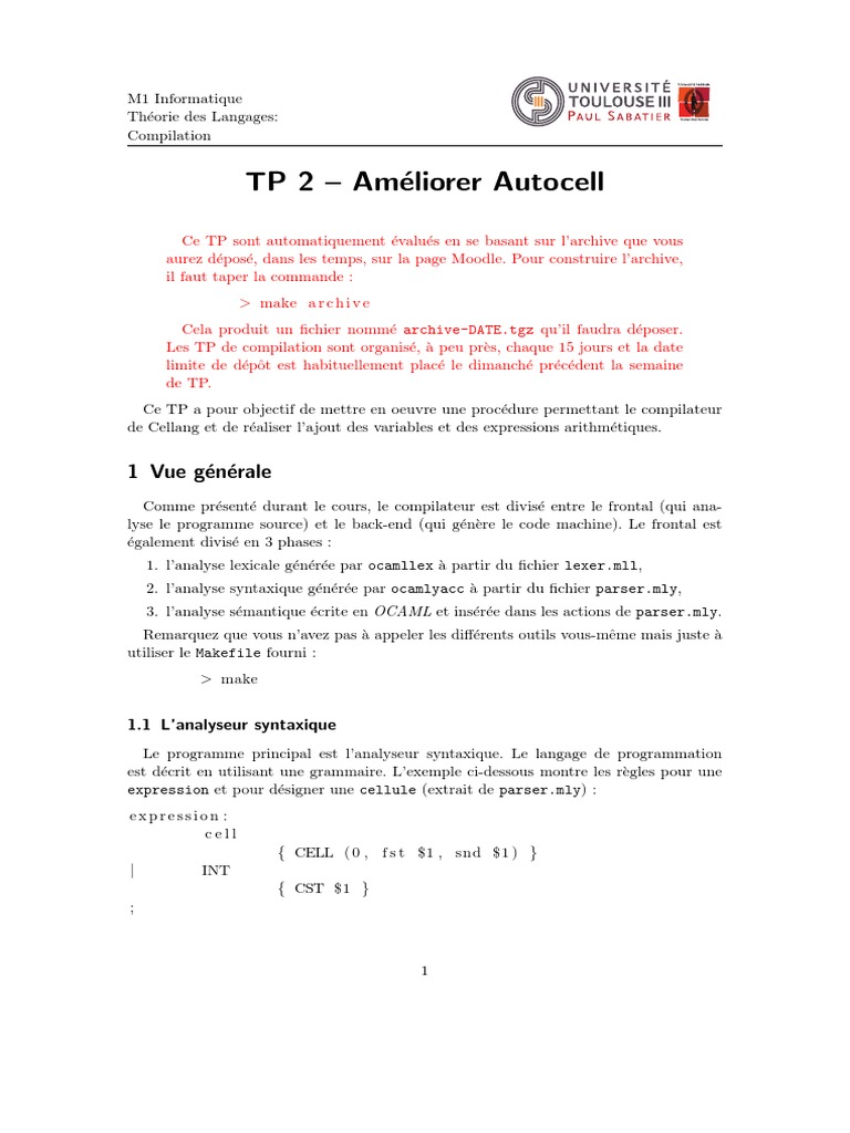 TP2 FR | PDF | Variable (informatique) | Compilateur