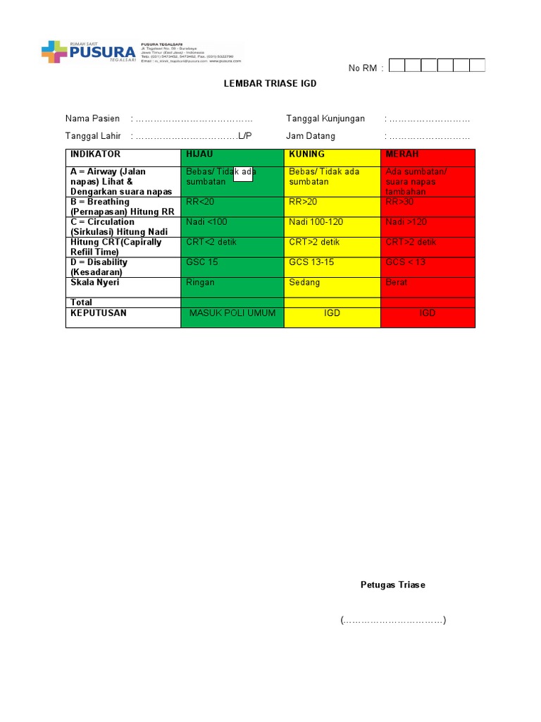 Lembar Triase Igd | PDF
