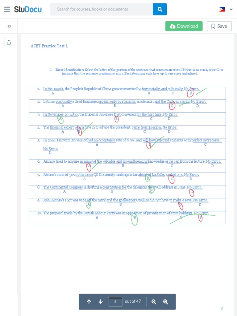 ACET%Practice%Test % %1: Search For Courses, Books or Documents | PDF ...