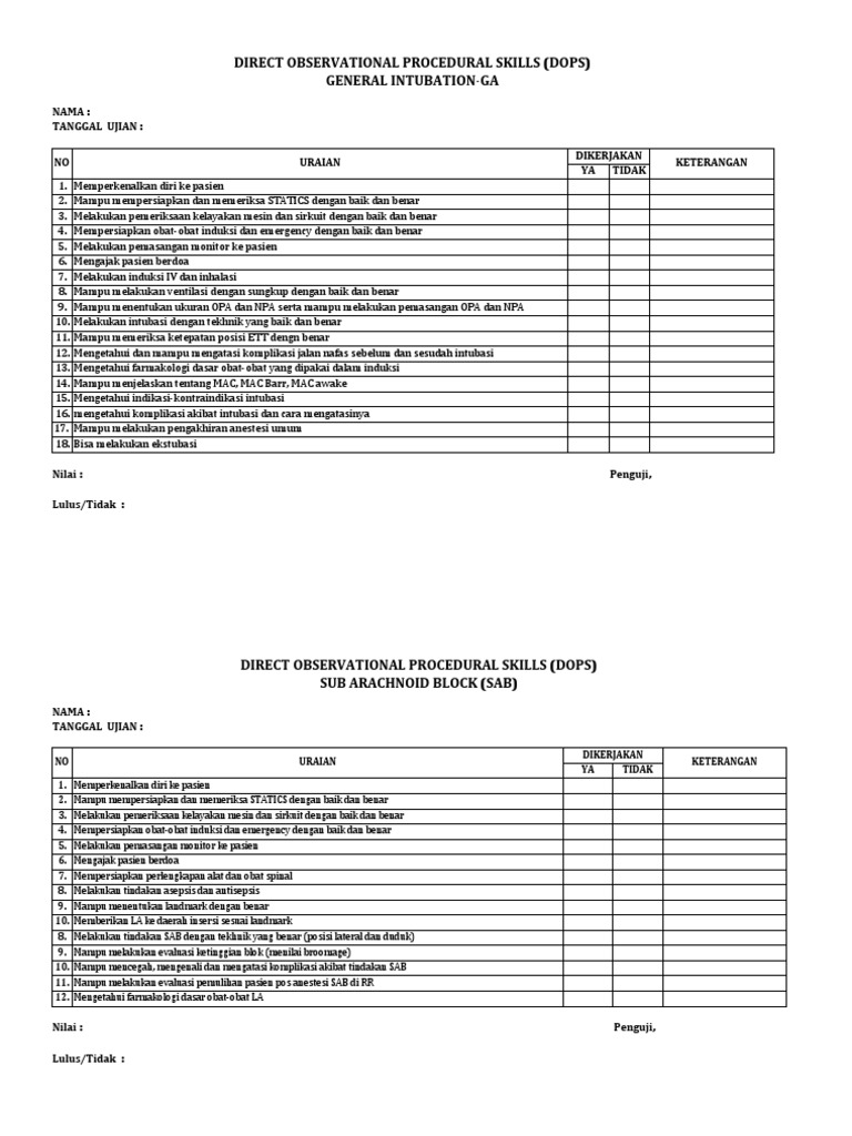 Panduan DOPS untuk Anestesiologi | PDF