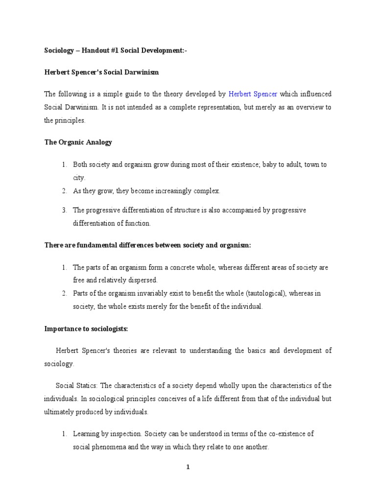 Sociology - Handout #1 Social Development:-Herbert Spencer's Social ...