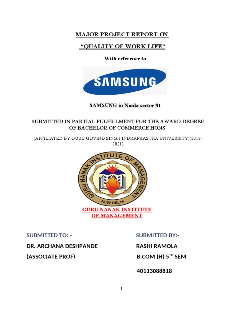 Major Project Report (Rashi) | PDF | Samsung Electronics | Job Satisfaction