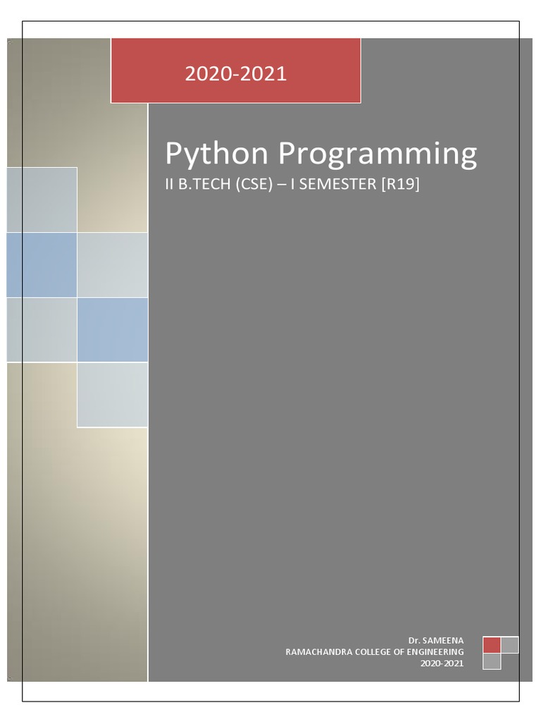 Python Programming Ii Btech Cse I Semester R19 Download Free Pdf Variable Computer 