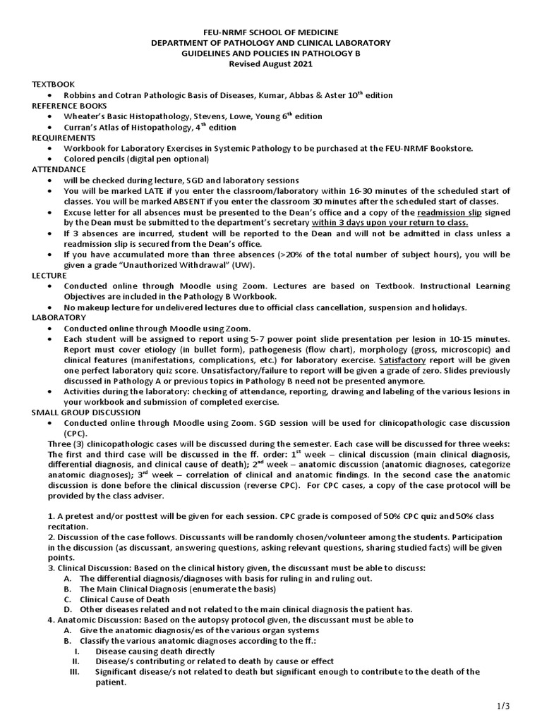 Feu-Nrmf School of Medicine Department of Pathology and Clinical ...