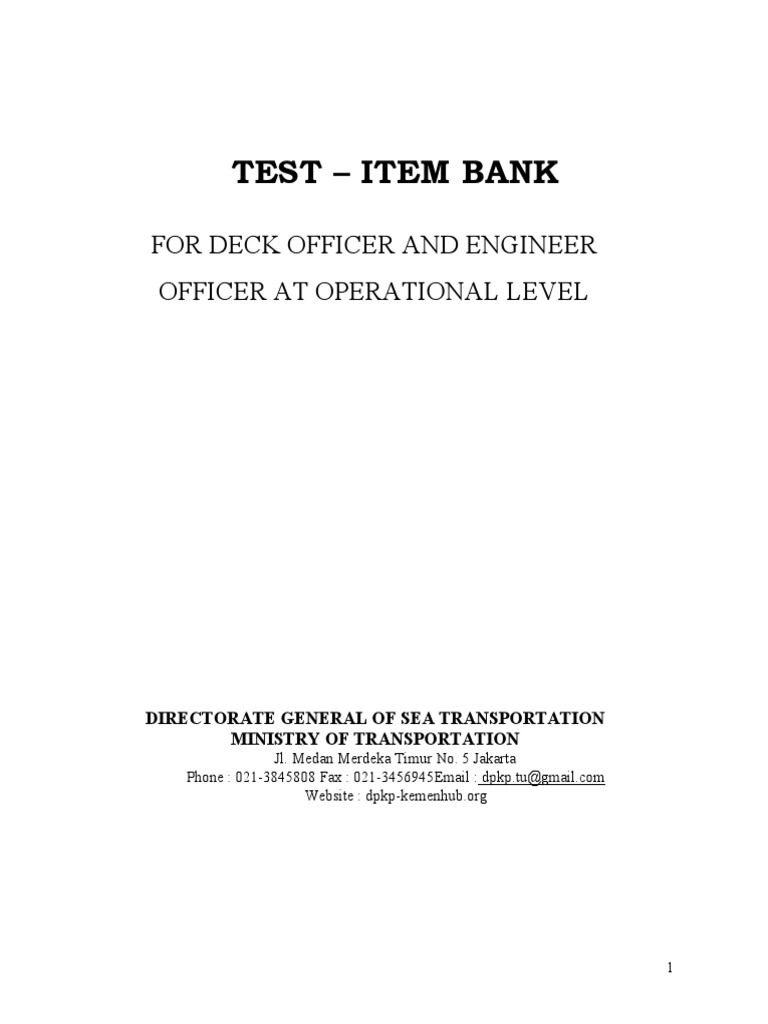 Test - Item Bank: For Deck Officer and Engineer Officer at Operational ...