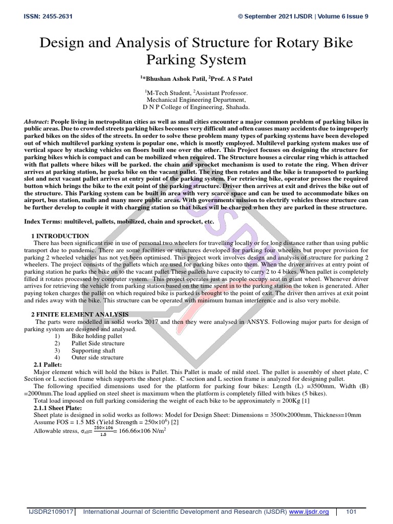 Design and Analysis of Structure For Rotary Bike Parking System | PDF ...