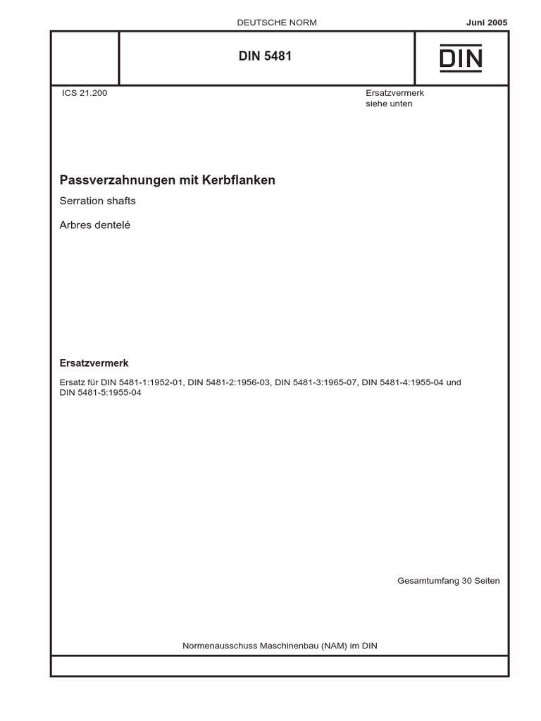 DIN 5481 2005 Serration Shafts | PDF
