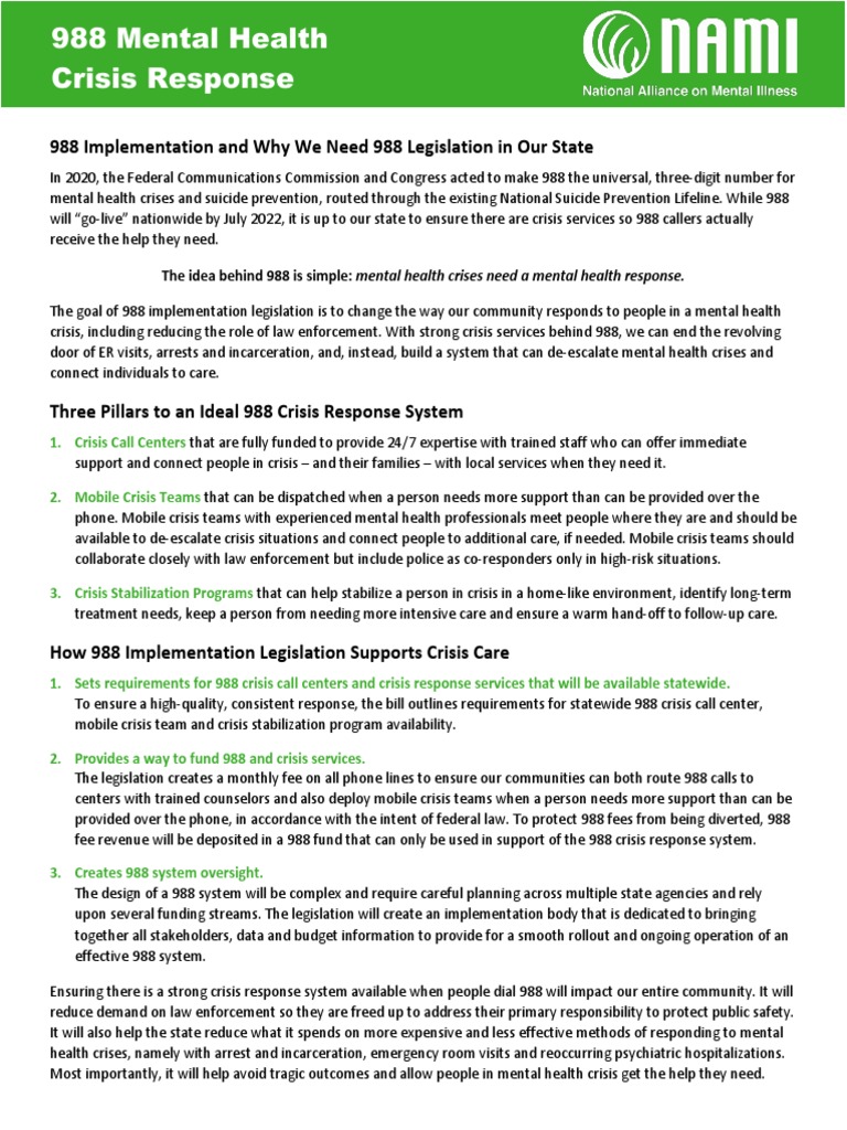 988 Implementation and Why We Need 988 Legislation in Our State | PDF ...