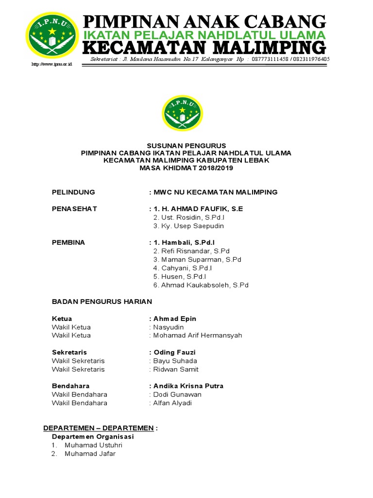 Susunan Pengurus PAC Malimping | PDF