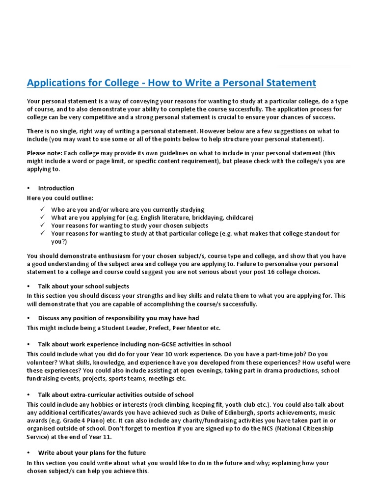 Personal Statement Examples For College | PDF