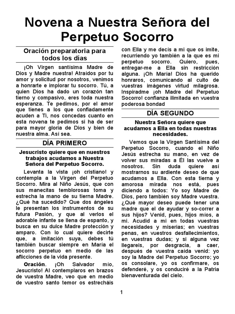 Novena A Nuestra Señora Del Perpetuo Socorro Pdf María Madre De