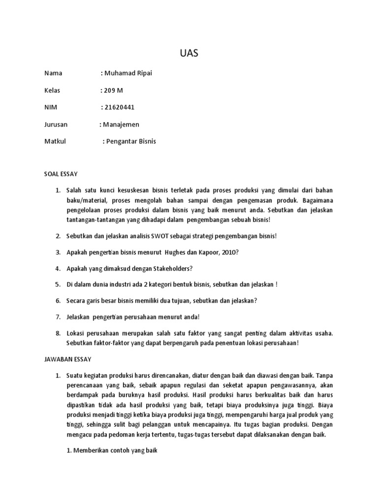 UAS Pengantar Bisnis Essay | PDF