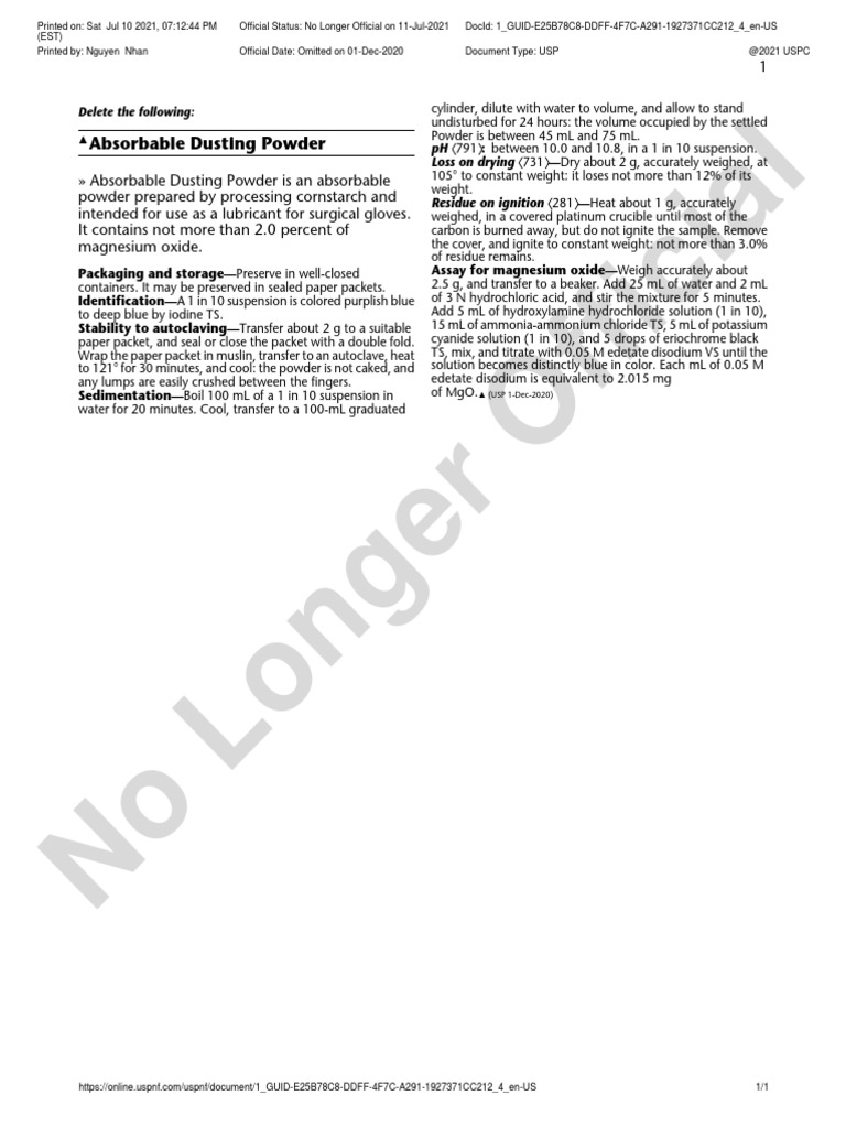 Absorbable Dusting Powder | PDF | Magnesium | Chemical Elements