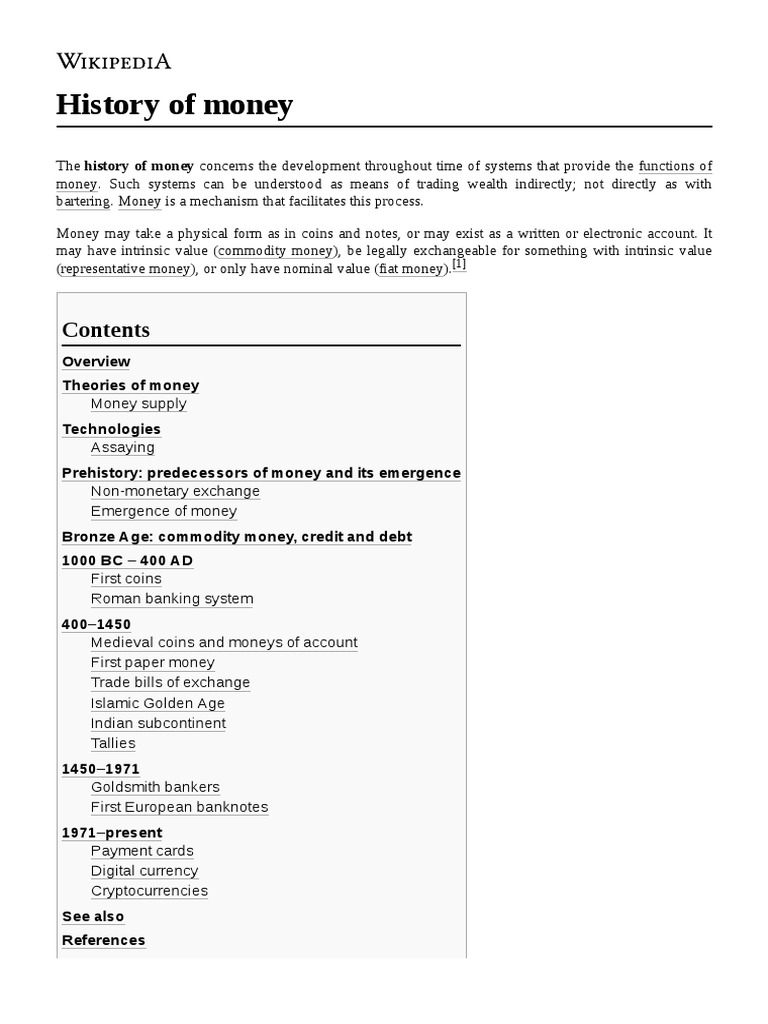 History of Money: Theories of Money Technologies Prehistory ...