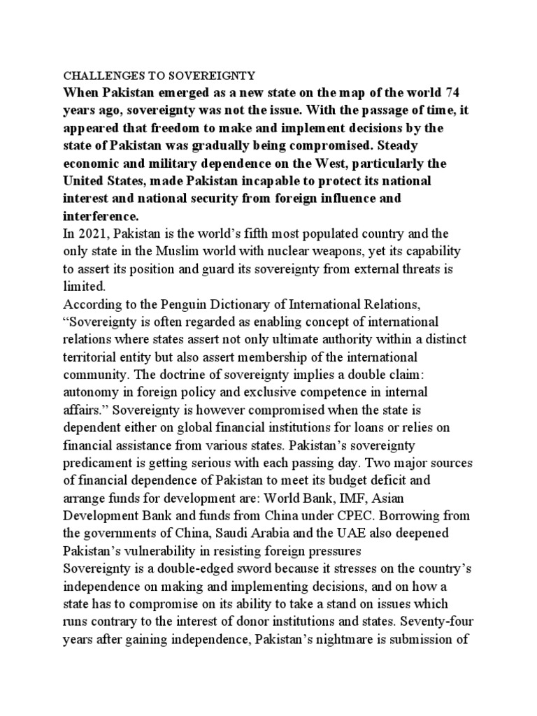 Challenges To Sovereignty | PDF | Pakistan | Debt
