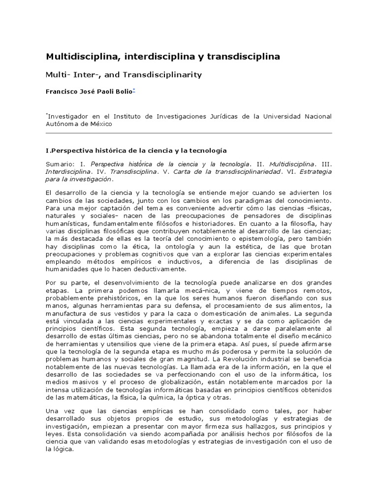 Multidisciplina, Interdisciplina y Transdisciplina - Paoli Bolio | PDF ...